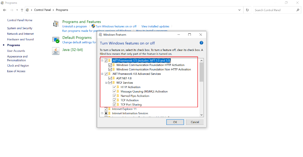 Bị tắt dịch vụ và cách kích hoạt lại .NET Framework ở Windows 10