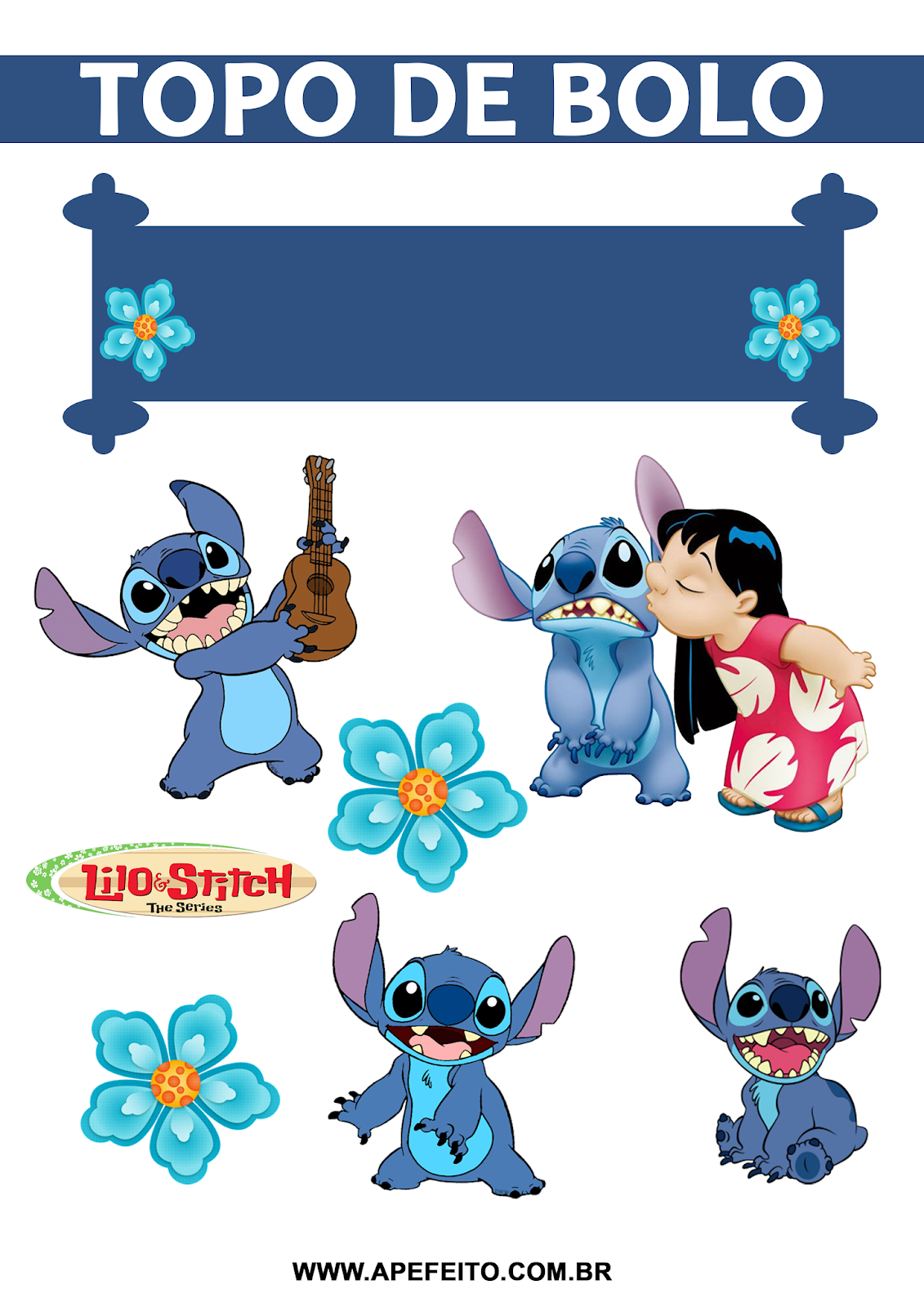 Topo de bolo - Festa tema Lilo e Stitch
