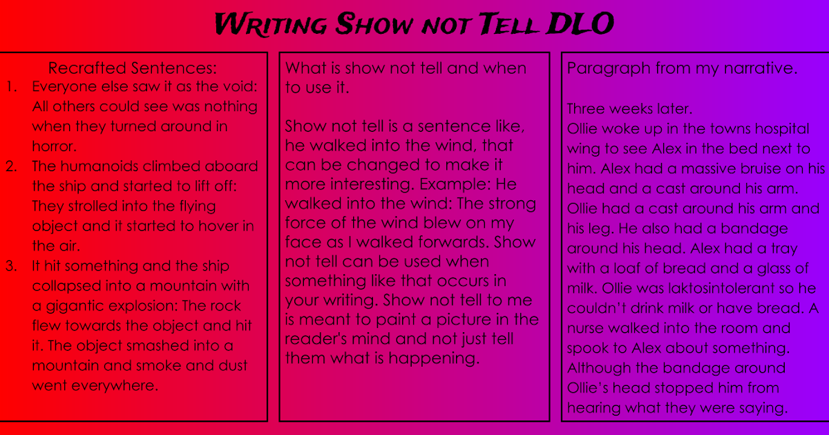 Connor: Learning how to write in show not tell!