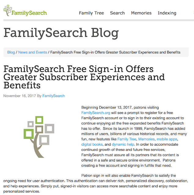 Genealogy's Star: FamilySearch to require users to sign in