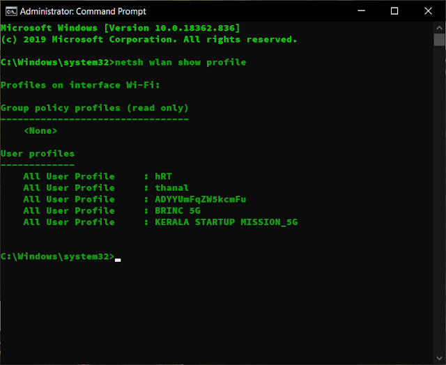 See previously connected WiFi passwords using Command Prompt