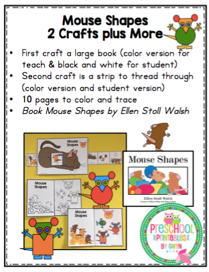 Mouse Shapes 2 Crafts plus More ~ Preschool Printables