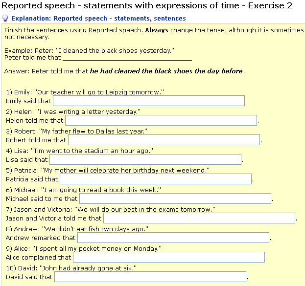 When one teaches, two learn. : Reported Speech: STATEMENTS WITH ...