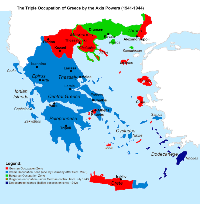 Historical Map of Occupation of Greece At WW2