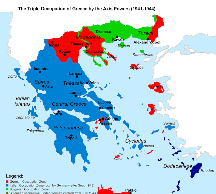 Historical Map of Occupation of Greece At WW2
