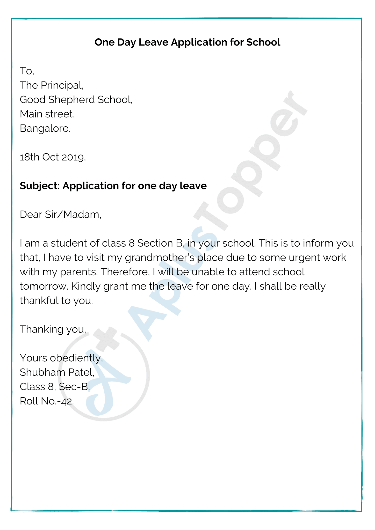 School Leave Letter Format - Formal Letter