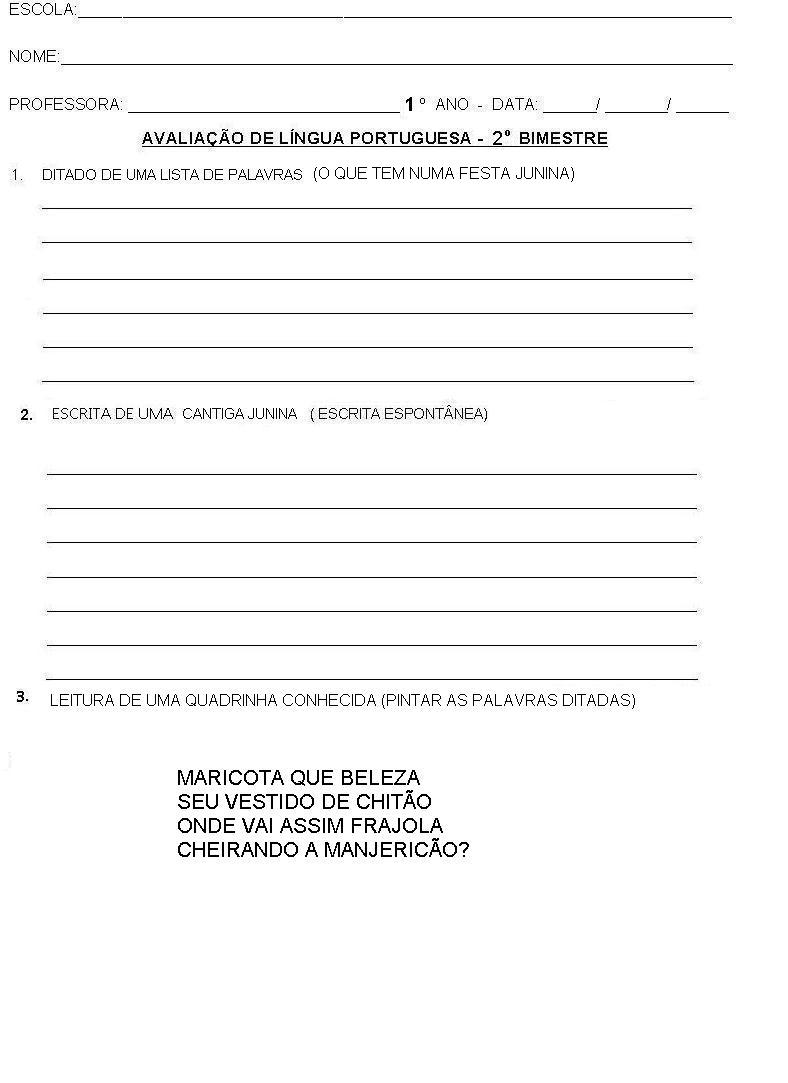 30 MODELOS DE PROVA PRONTOS PARA ALFABETIZAÇÃO OU 1º ANO - PROVAS ...