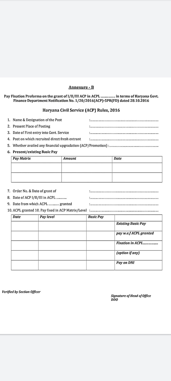 ACP fixation proforma - Teacher Haryana Education News