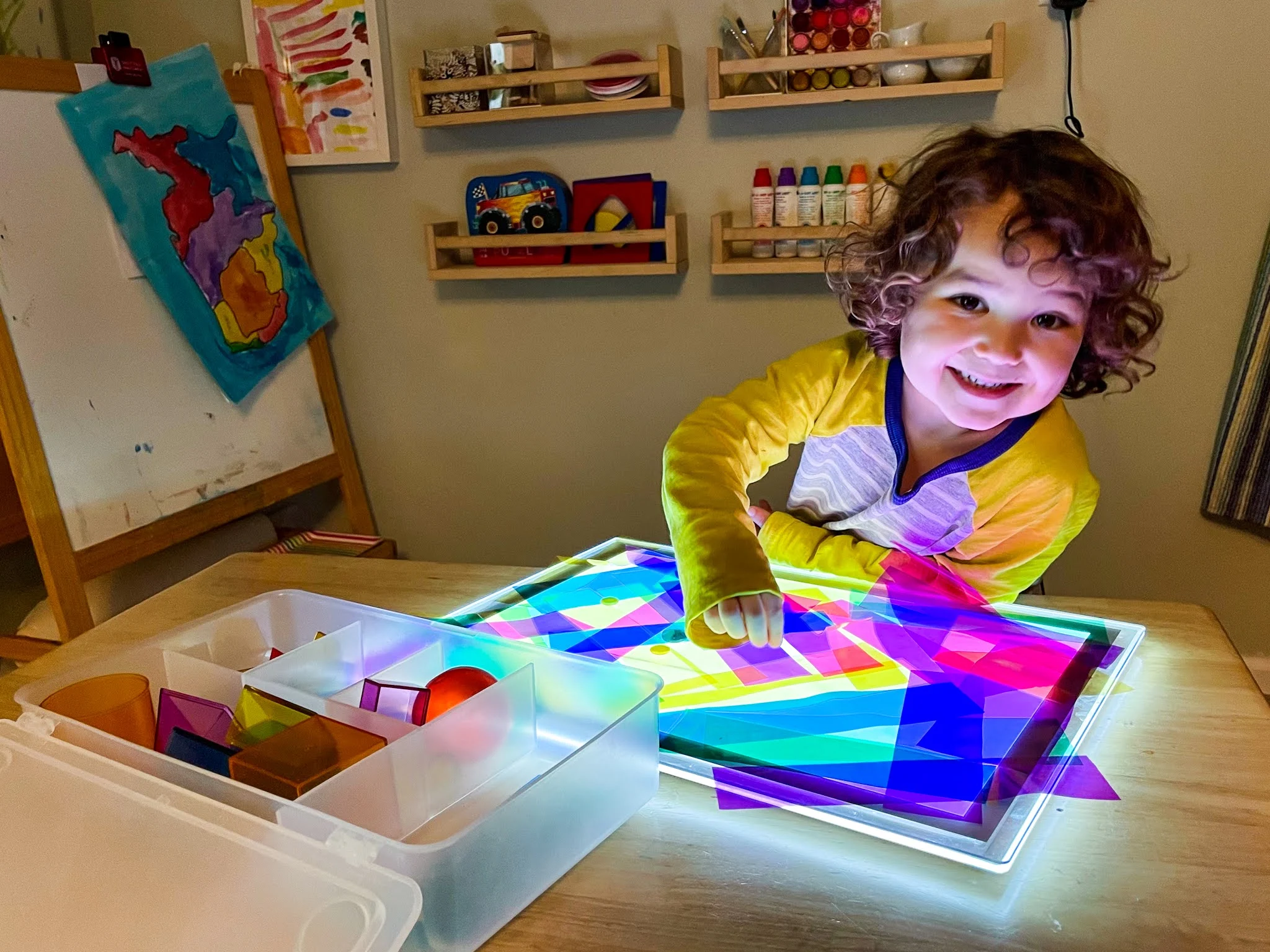 Light Table Play at 4-years-old