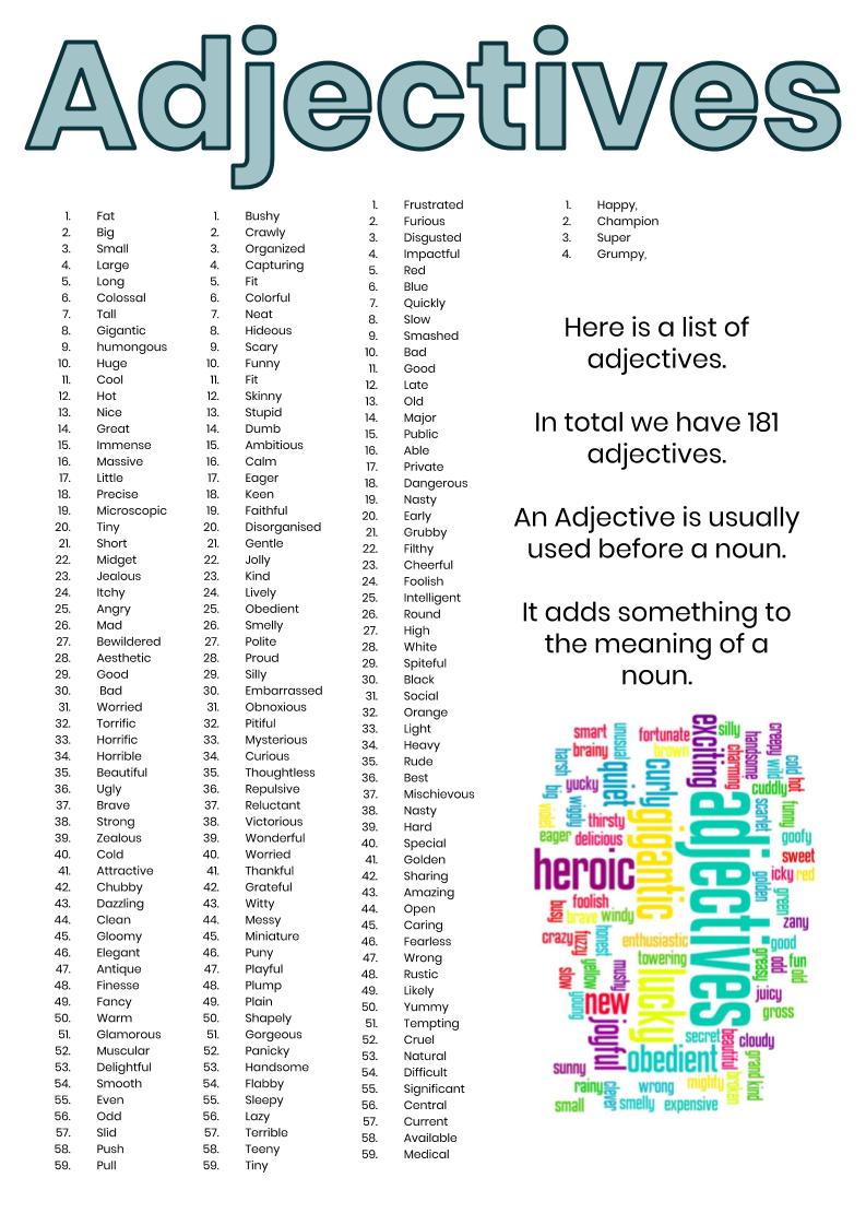 Mote @ Glenbrae School: Adjectives/writing