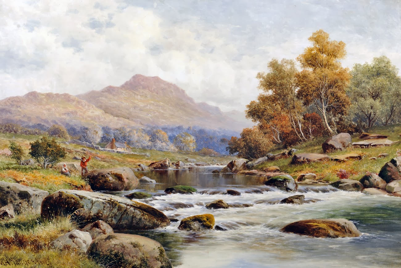 Museum Art Reproductions River Landscape With Figures Fishing by ...