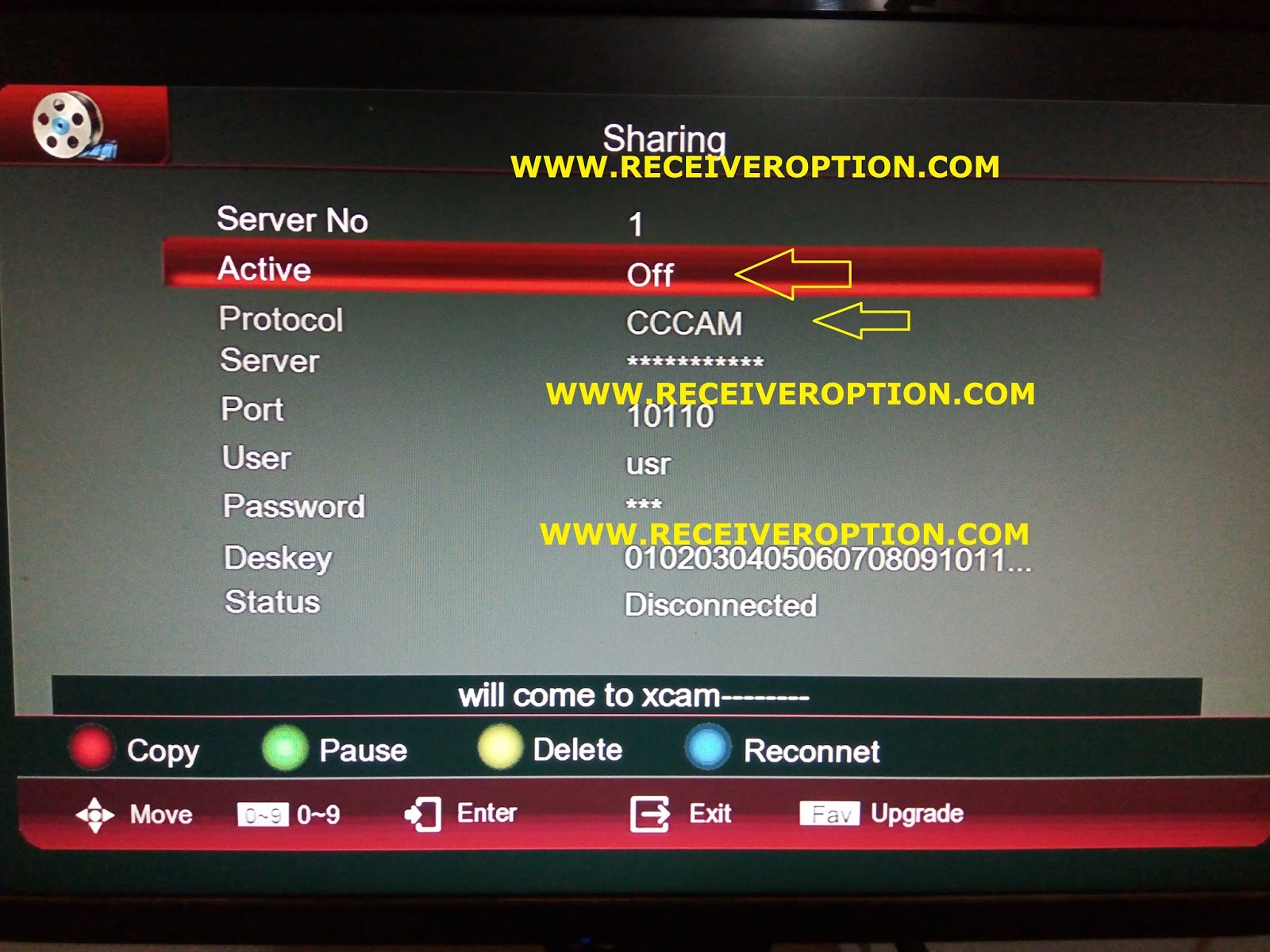 COBOX HD RECEIVER CCCAM OPTION - How To Enter Biss key Power vu key And ...