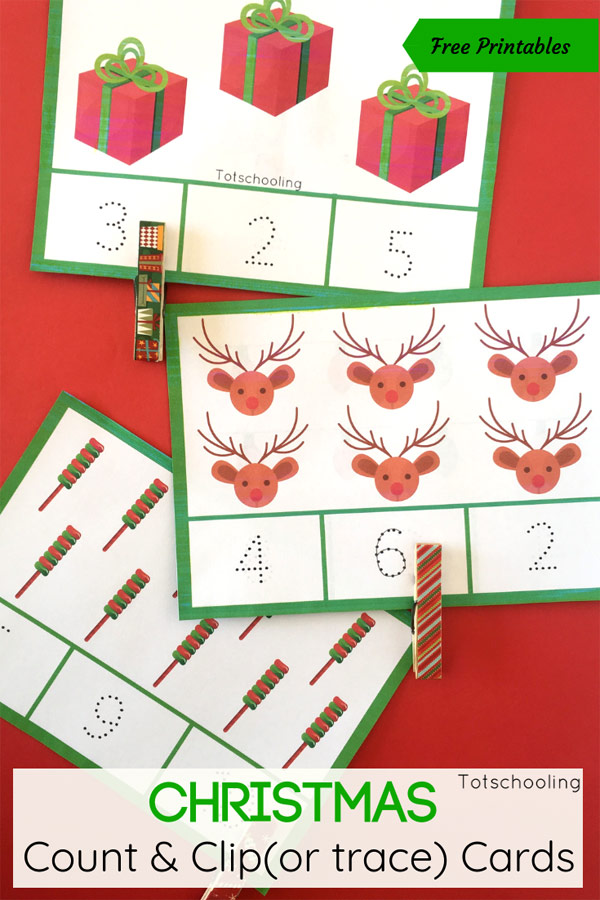 Christmas Count & Clip Cards for Preschool | Totschooling - Toddler ...