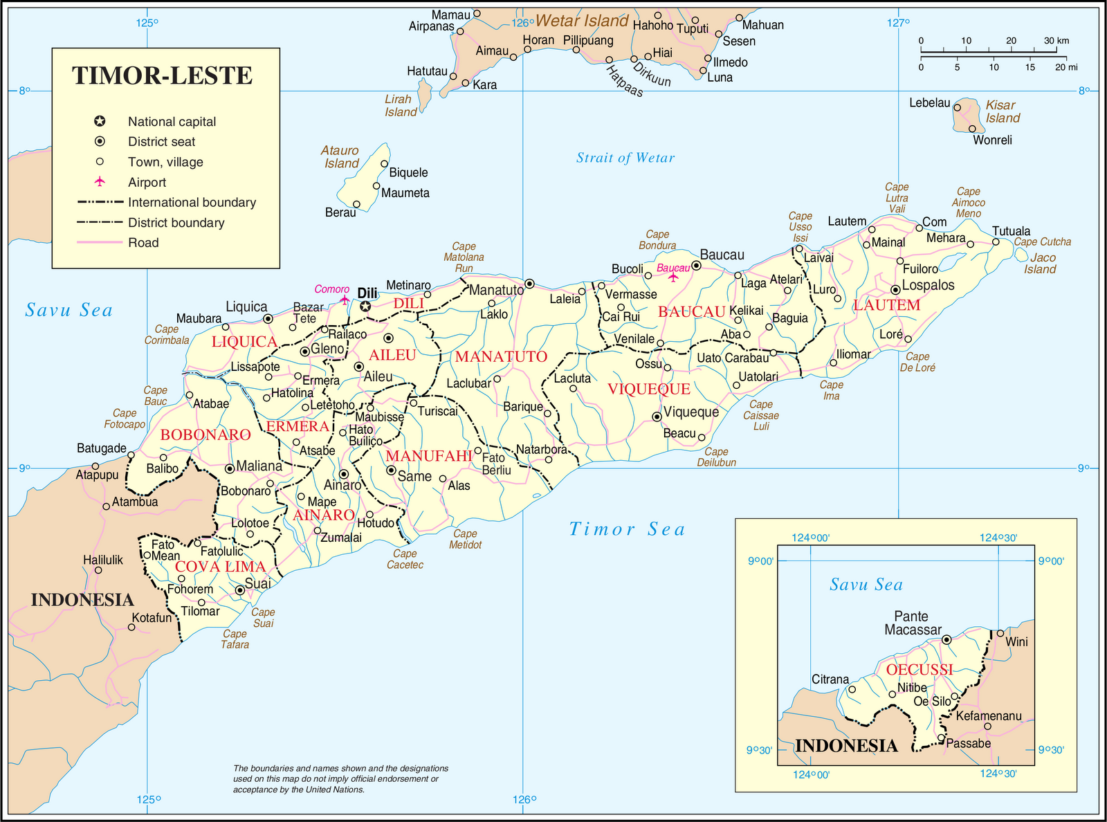 Kaart landen Zuidoost-Azië: Kaart Oost-Timor en Dili