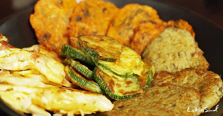 How to make Korean pancake, Jeon - Zucchini Jeon, Kimchi Jeon, Potato ...