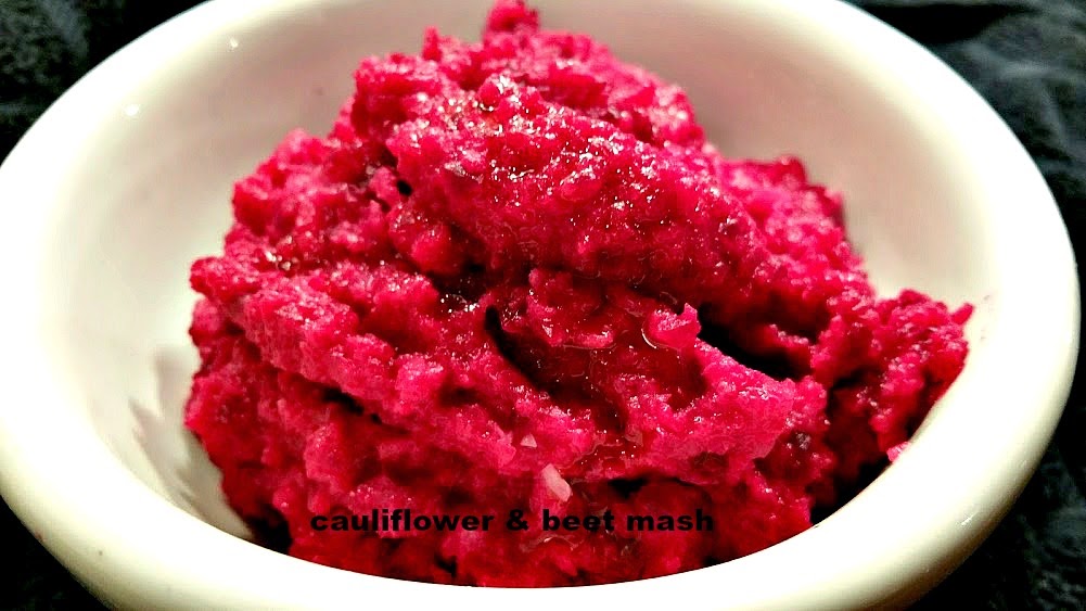 red or green?: Cauliflower & Beet Mash with Chile Infused Olive Oil