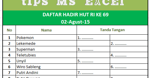 Membuat Daftar Hadir Menggunakan Rumus Microsoft Excel - cekrisna