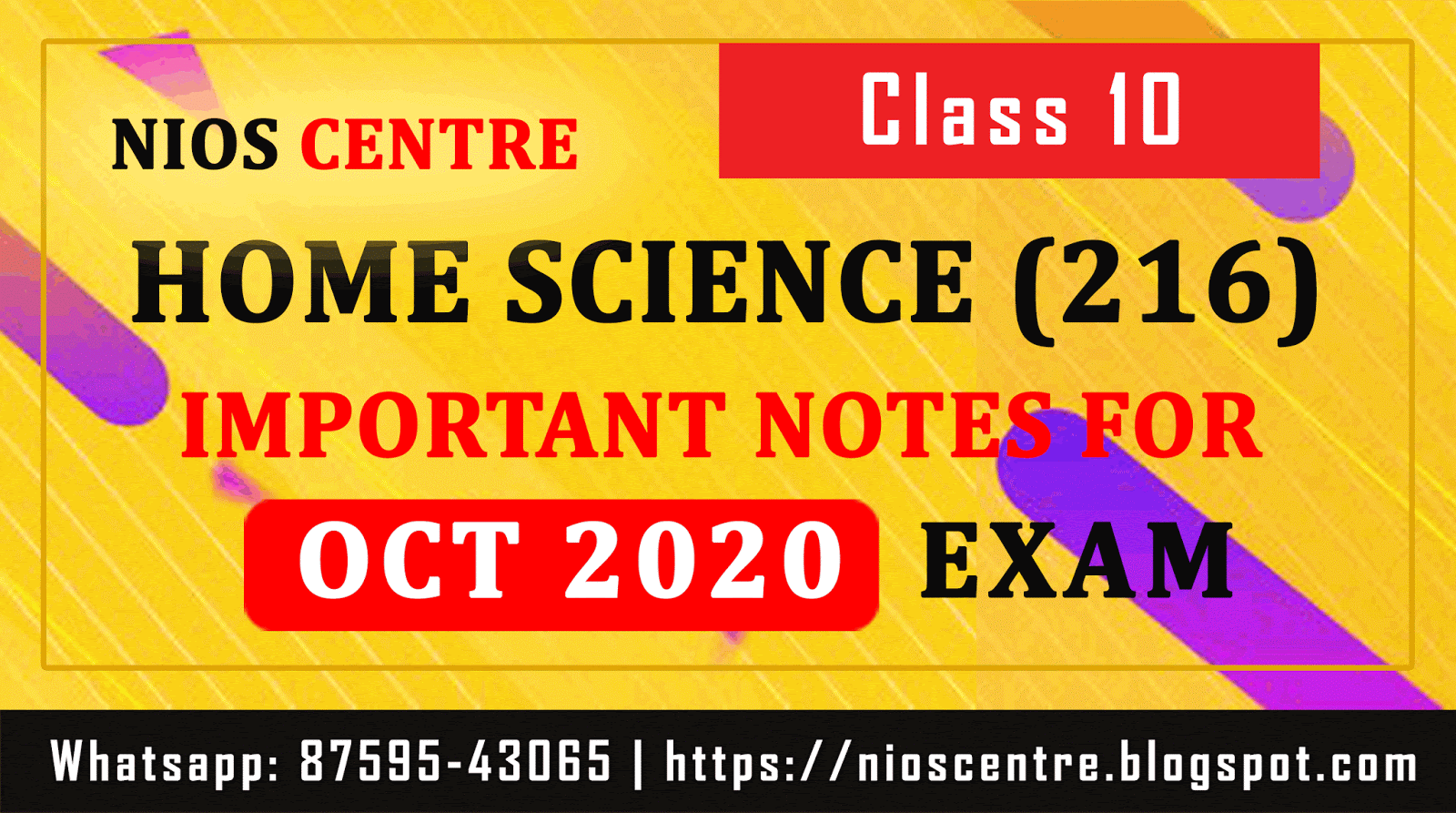 NIOS CLASS 10 | HOME SCIENCE IMPORTANT NOTES FOR OCTOBER 2020 EXAM