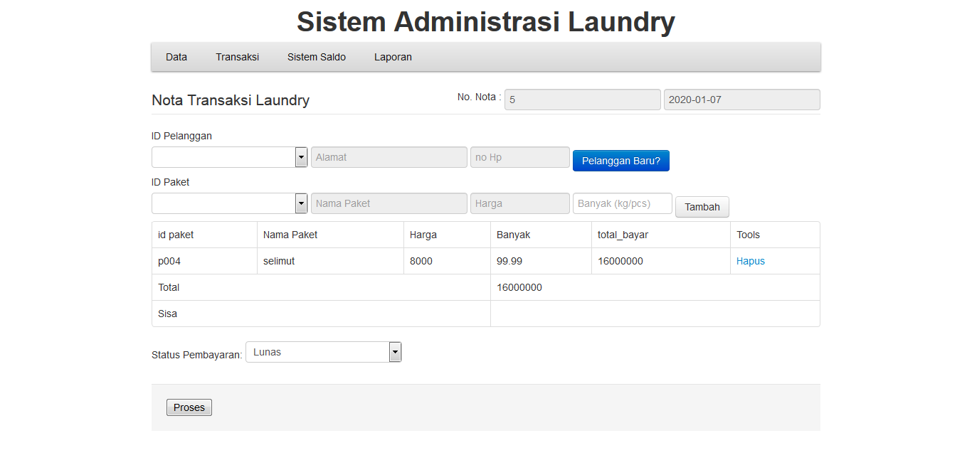 Source Code PHP Administrasi Laundry Berbasis Web