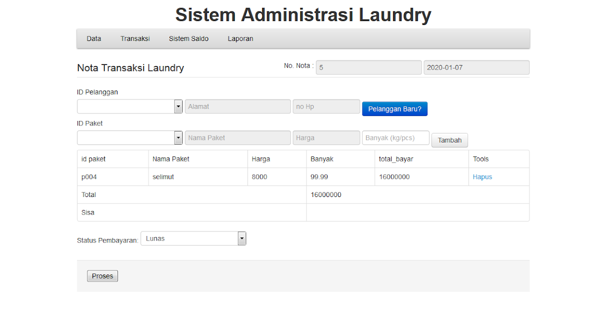 Source Code PHP Administrasi Laundry Berbasis Web