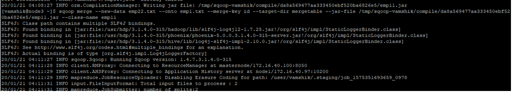 Combining two datasets using Merge and Codegen in Sqoop import