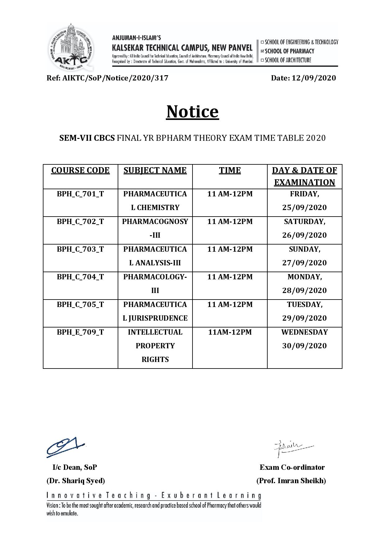 EXAM-CELL NOTICE BOARD: NOTICE-SOP-( B. PHARMA)- TIME TABLES- EXAM ...