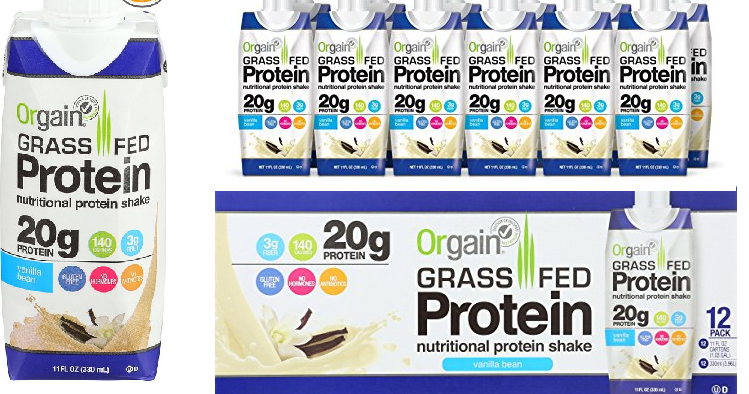 12 Bottles of 11oz Orgain Grass Fed Protein Shake, Vanilla Bean $13.95 ...