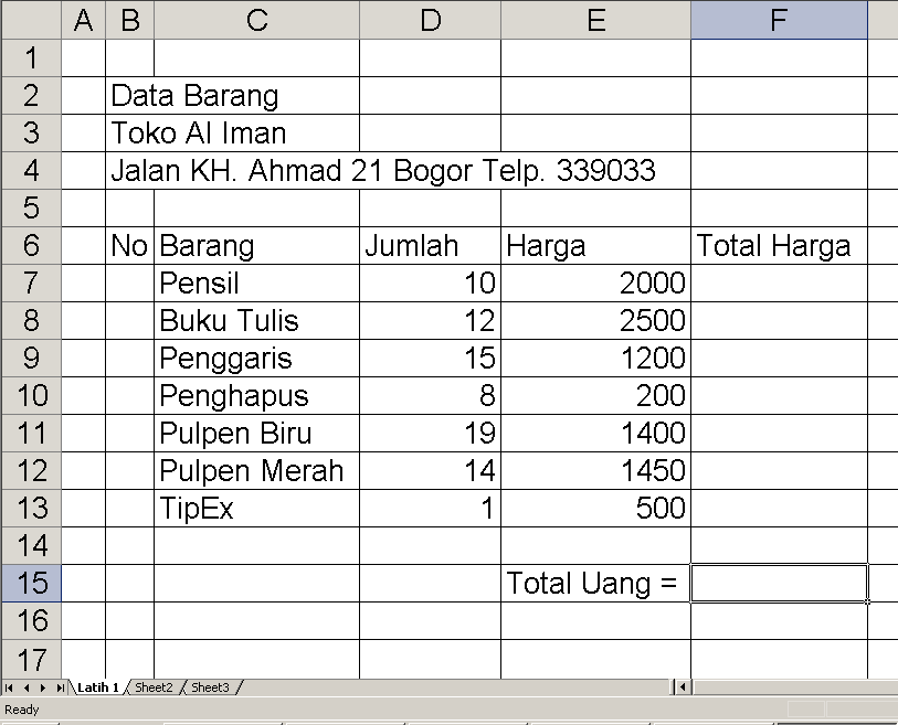 Latihan Pembuatan Tabel Sederhana Excel - Belajar Komputer