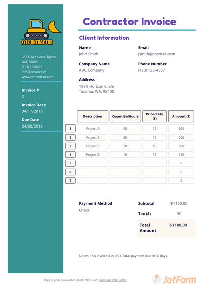 Subcontractor Invoice Form - Invoice Template