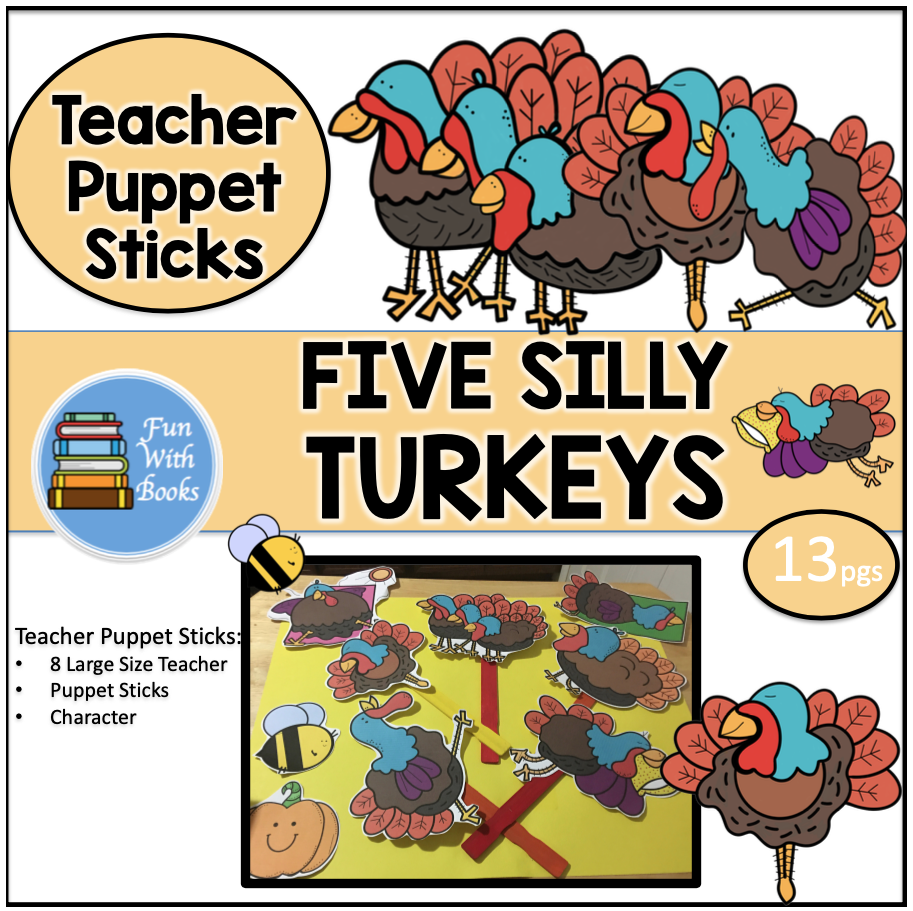FIVE SILLY TURKEYS TEACHER PUPPET STICKS ~ Book Units by Lynn