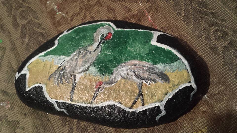 Femikey Designs: Sandhill Cranes Rock Painting