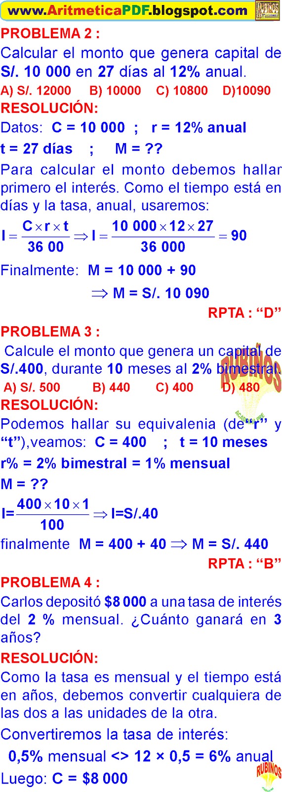 REGLA DE INTERÉS SIMPLE Y COMPUESTO EJERCICIOS RESUELTOS PDF