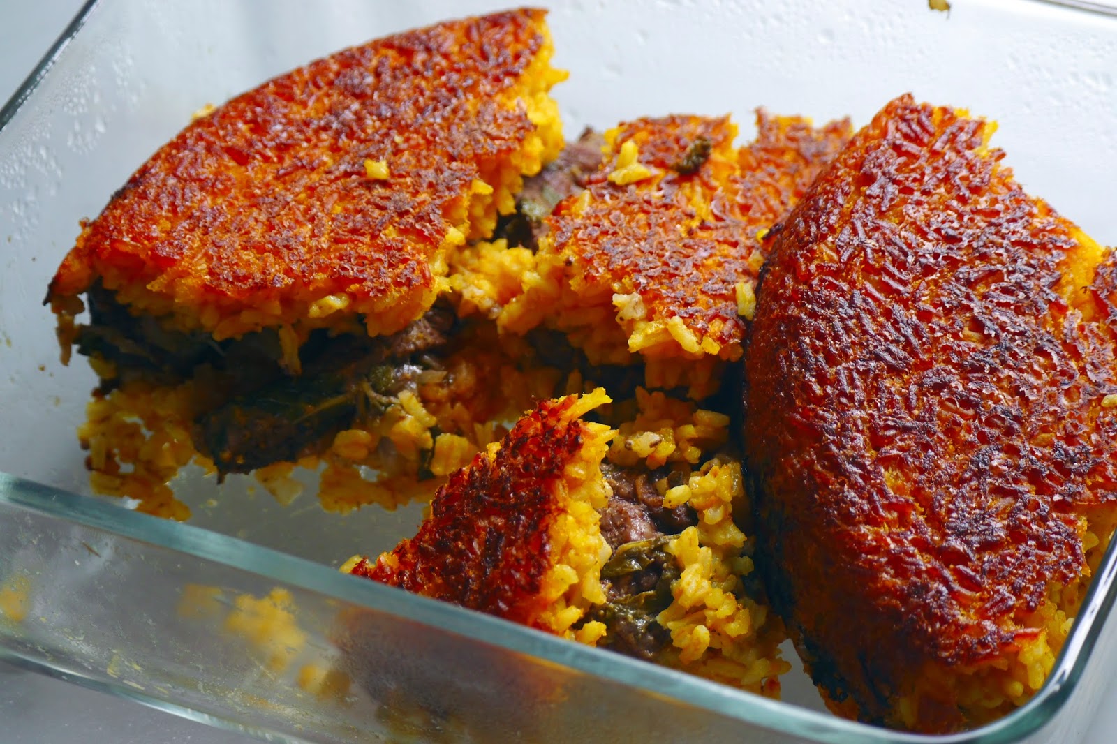 Persian pumpkin Tahchin; rice baked in pumpkin yogurt custard with ...