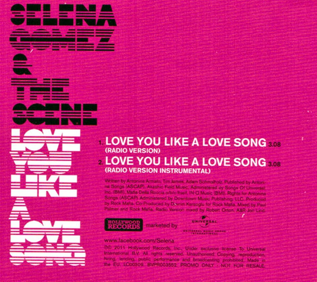 Single: Selena Gomez & The Scene - Love You Like A Love Song - Encartes Pop