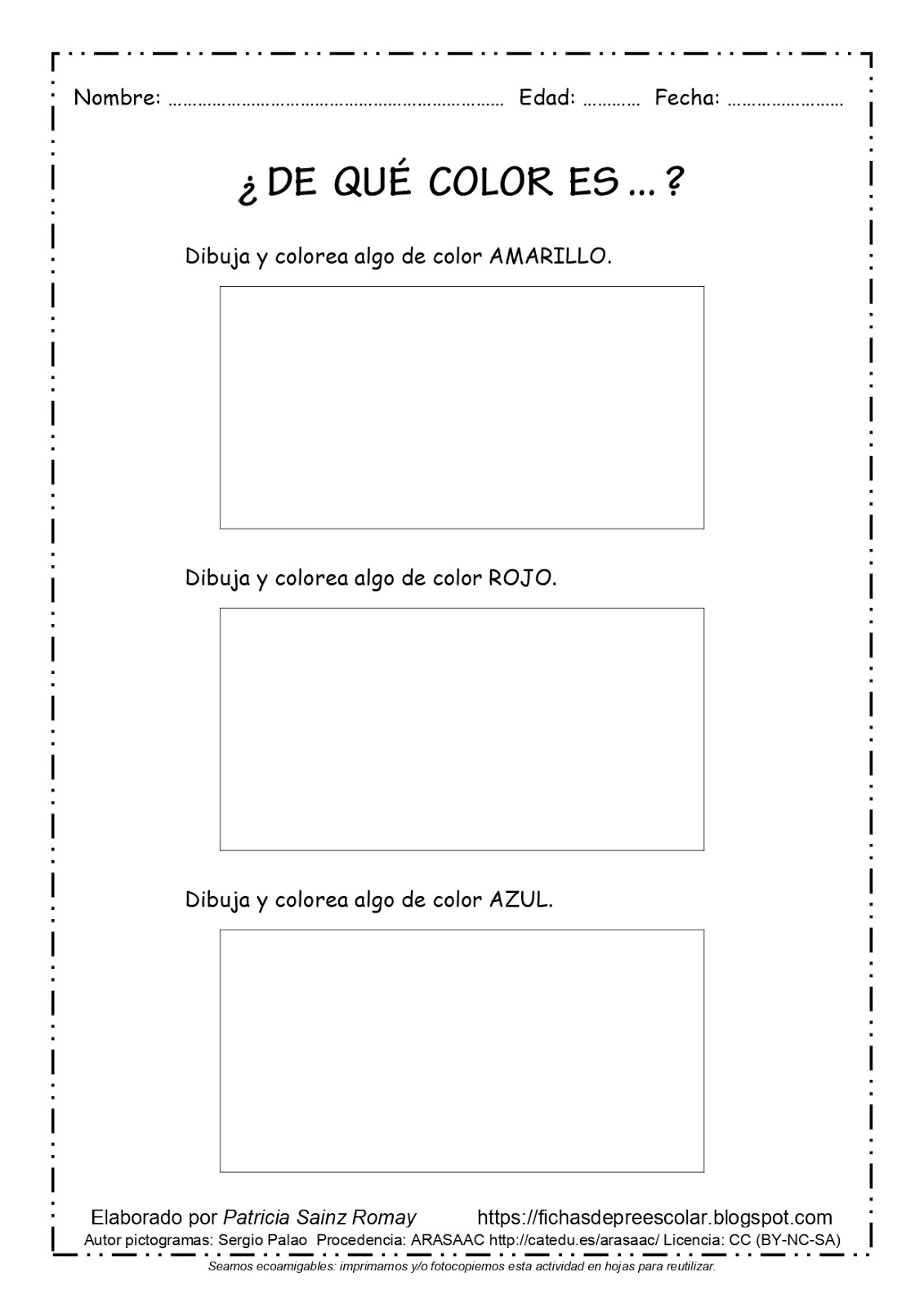 FICHAS DE EDUCACIÓN PREESCOLAR: ¿DE QUÉ COLOR ES? Fichas con los ...