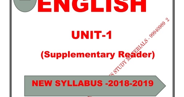 11th English - Unit 1 - Supplementary Reader Study Material - Kaviya ...