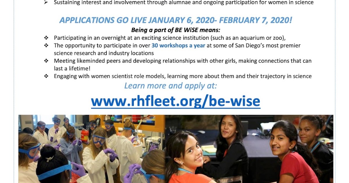 Student Opportunities: The Fleet Science Center’s BE WiSE application ...