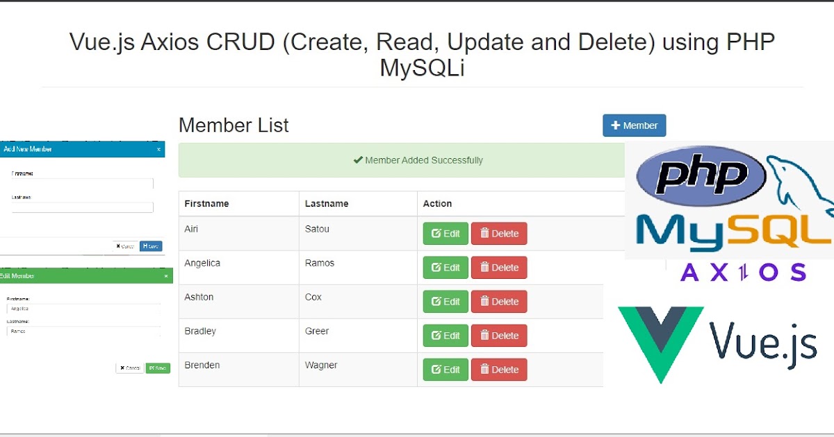 Vue Js Axios Crud Create Read Update And Delete Using Php Mysqli