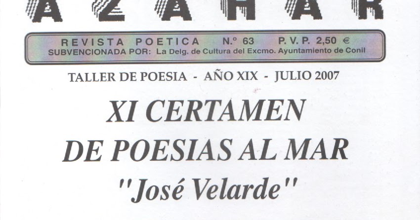 José Velarde Yusti: Portada de la revista poética Azahar