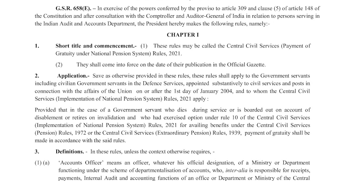 CCS Payment of Gratuity Under NPS Rules 2021 | Central Civil Services ...