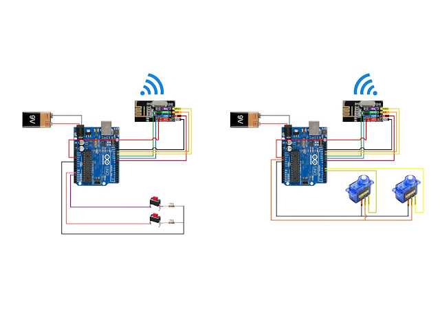 Servo motor controlled by Push button using Arduino & Transceiver - Wire...