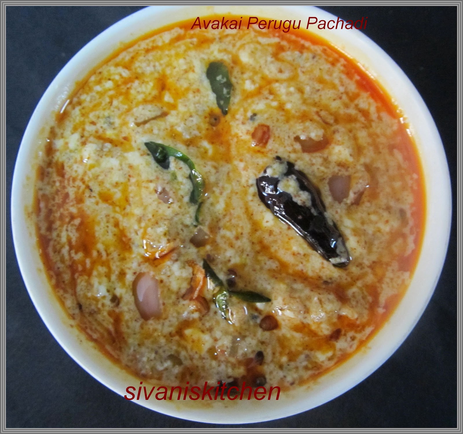 Sivani's Kitchen: Avakai Perugu Pachadi / Yogurt Chutney With Mango Avakai