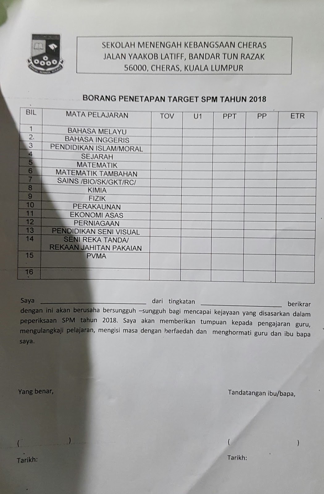 Bimbingan Penetapan Target :ETR Dari TOV - GURU KAUNSELING NURHAIZA CHE MAT