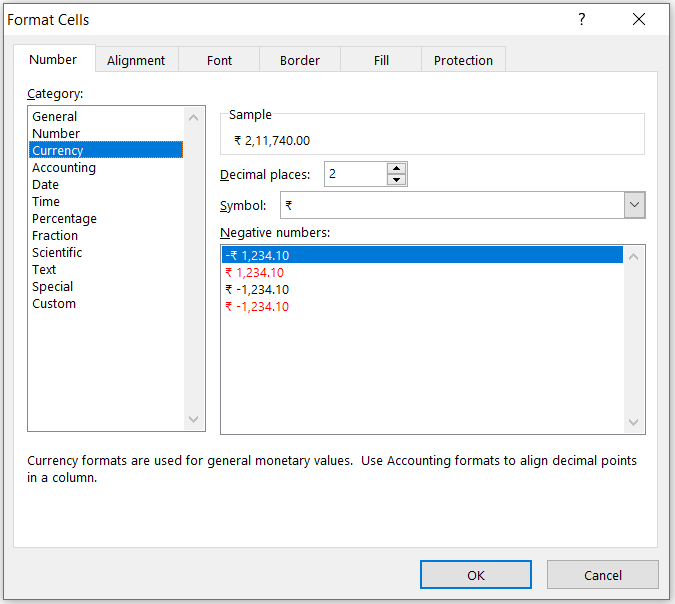 Currency Format in Excel