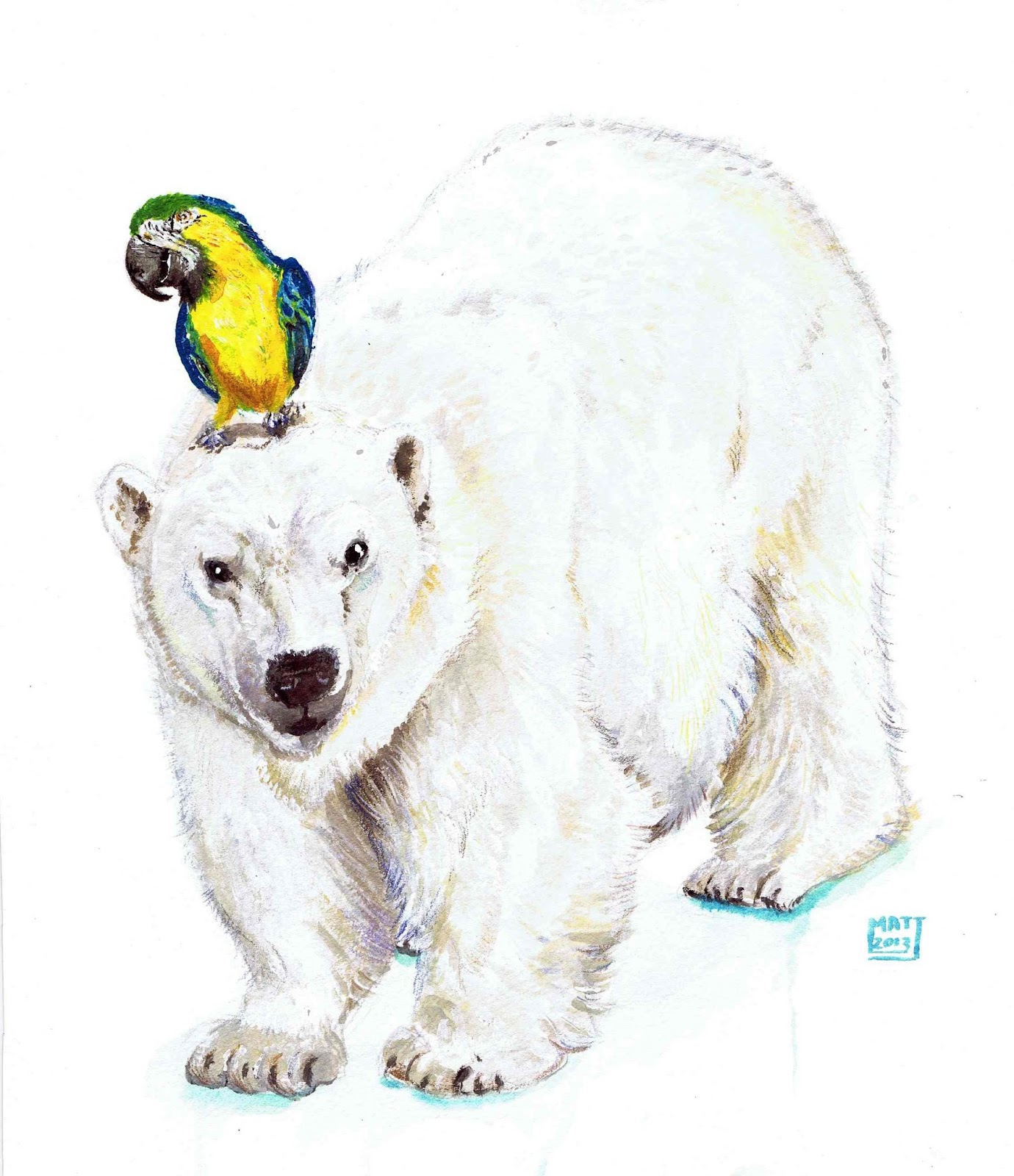 Matt Ryder Caricature: The Bear and the Parrot - Acrylic on paper