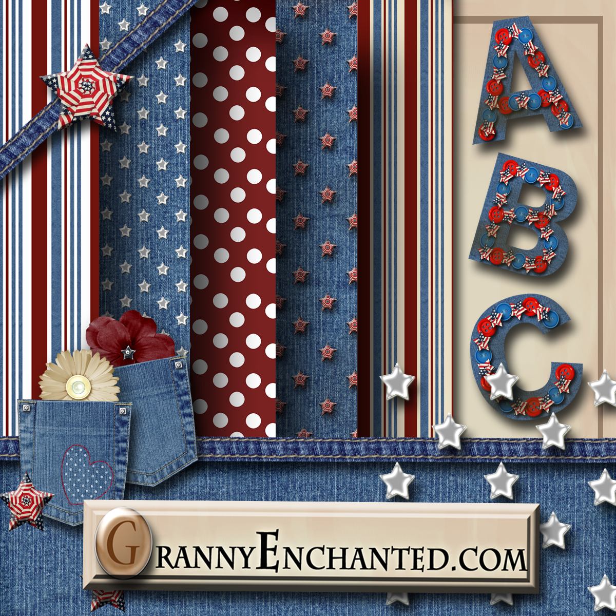 GRANNY ENCHANTED'S BLOG: Free "Denim Buttons" Digi Scrapbook Kit