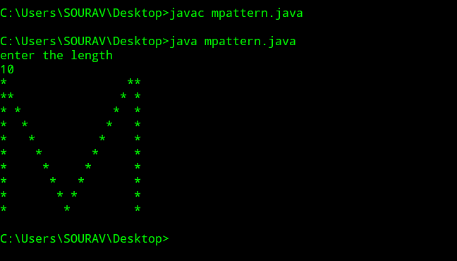 Alphabet M shape Pattern in java