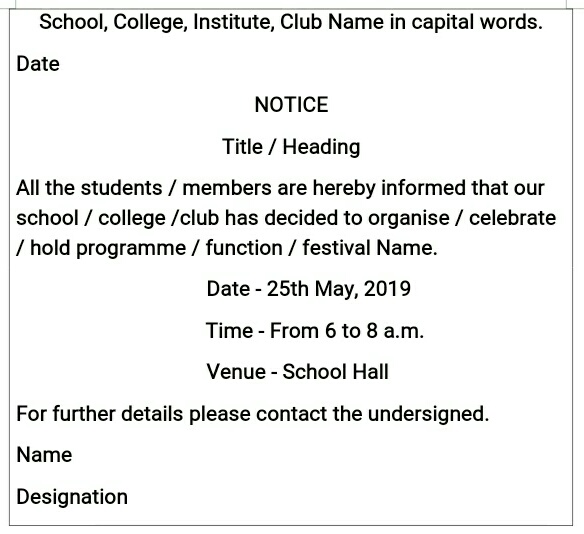Notice writing format | how to write notice
