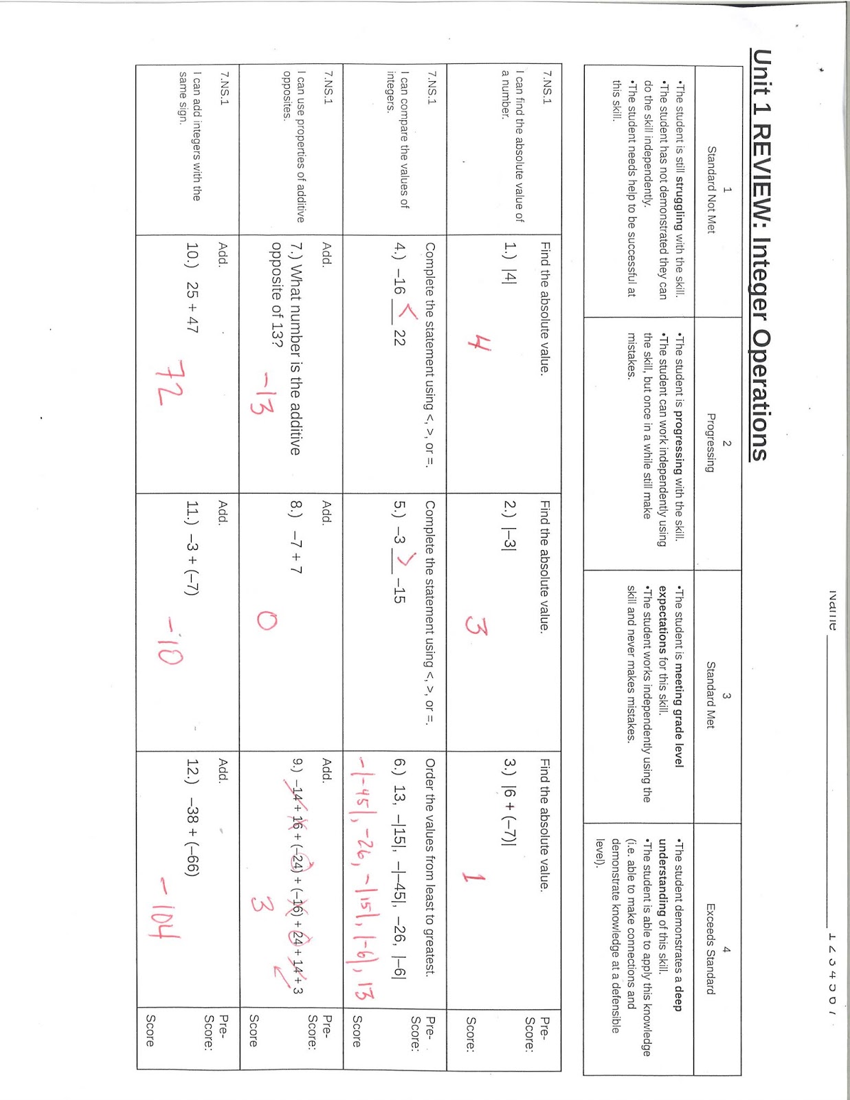 Hamilton Middle School 7th Grade Math