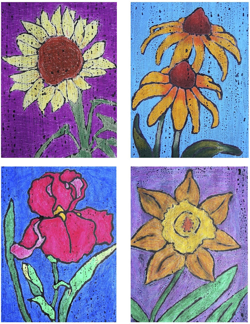 The Rolling Artroom: Floral Oil Pastel Resist (7th-12th General Art)